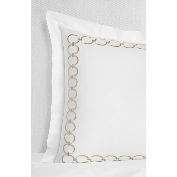 SFERRA Catena Cotton Percale Euro Pillow Sham - White/ Sand