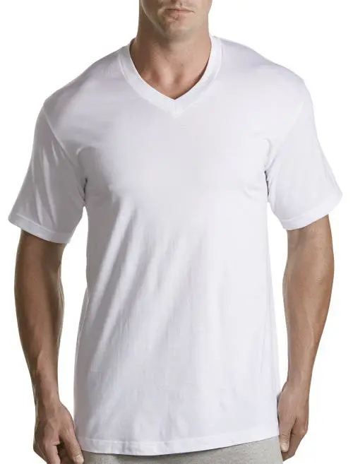 HARBOR BAY BY DXL 3-pk V-neck T-shirts - White