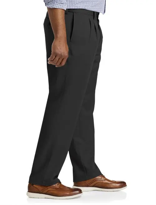 OAK HILL BY DXL Waist-relaxer Pleated Microfiber Trousers - Black