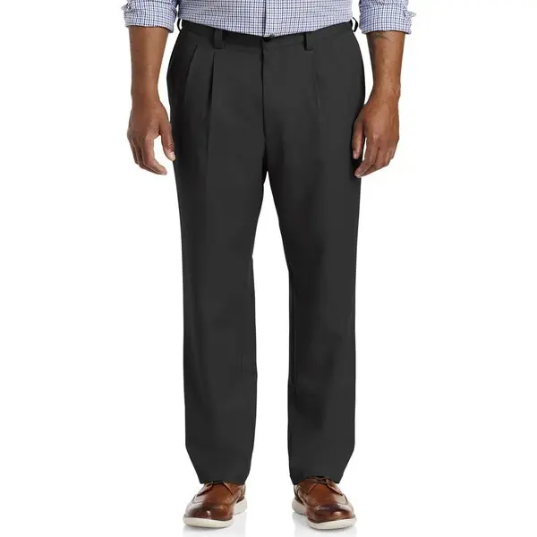 OAK HILL BY DXL Waist-relaxer Pleated Microfiber Trousers - Black
