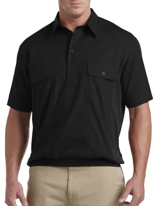 HARBOR BAY BY DXL Banded-hem Polo Shirt - Black