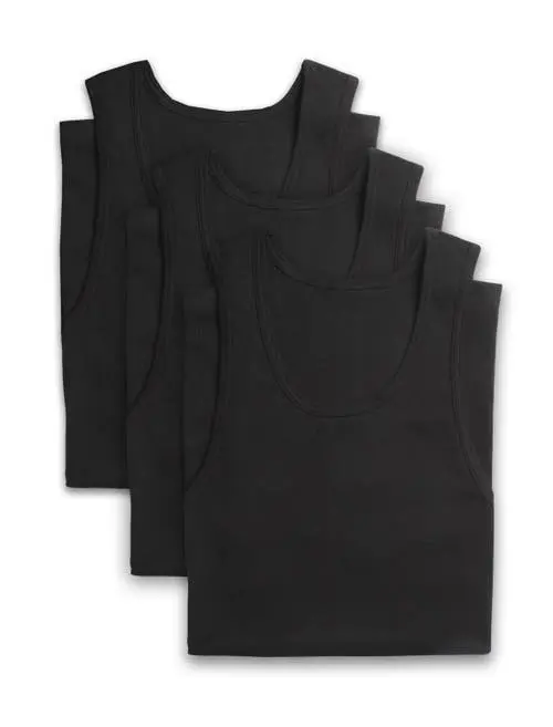 HARBOR BAY BY DXL 3-pack Ribbed Cotton Tank Undershirts - Black