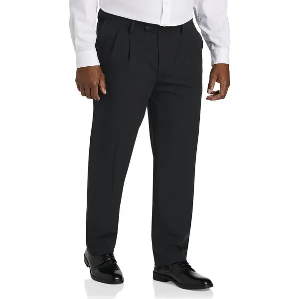 OAK HILL BY DXL Easy Stretch Pleated Dress Pants - Black