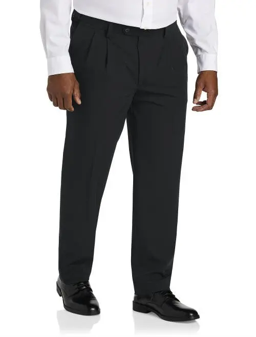 OAK HILL BY DXL Easy Stretch Pleated Dress Pants - Black