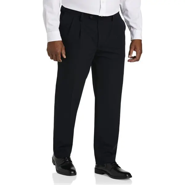 OAK HILL BY DXL Easy Stretch Pleated Dress Pants - Navy