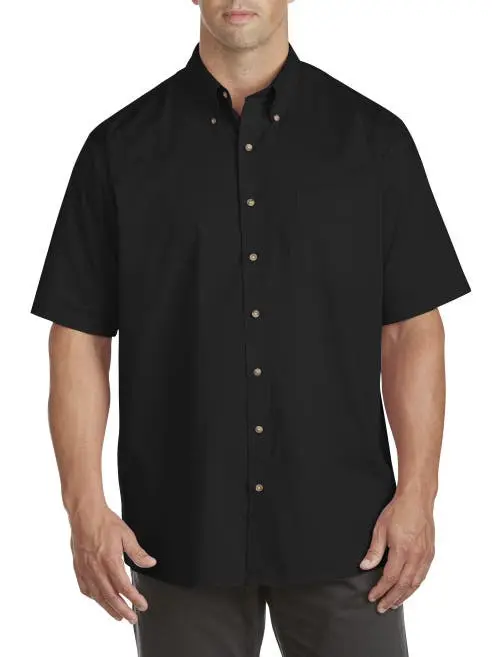 HARBOR BAY BY DXL Easy-care Solid Sport Shirt - Black