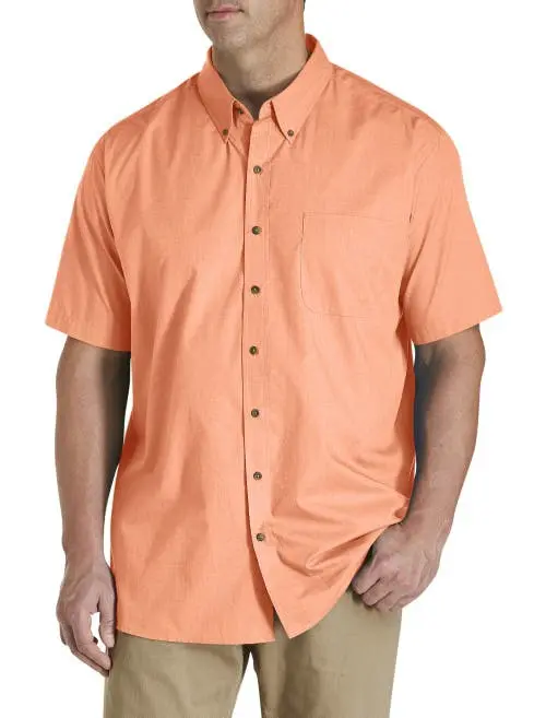 HARBOR BAY BY DXL Easy-care Solid Sport Shirt - Peach Fuzz