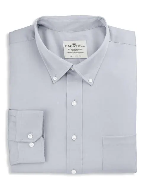 OAK HILL BY DXL Pinpoint Oxford Dress Shirt - Grey