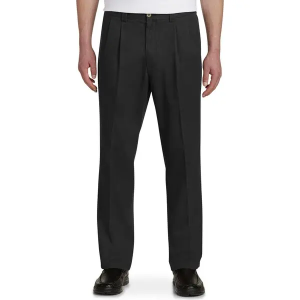 HARBOR BAY BY DXL Big & Tall Waist-relaxer Pleated Twill Trousers - Black