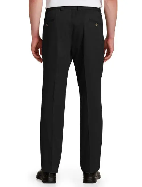 HARBOR BAY BY DXL Big & Tall Waist-relaxer Pleated Twill Trousers - Black