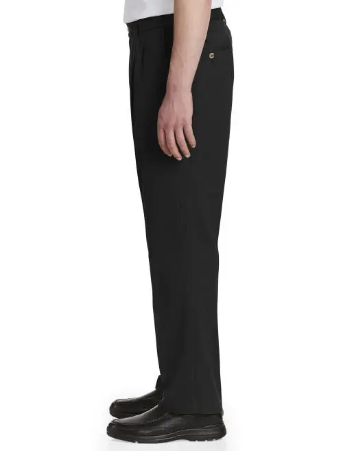 HARBOR BAY BY DXL Big & Tall Waist-relaxer Pleated Twill Trousers - Black