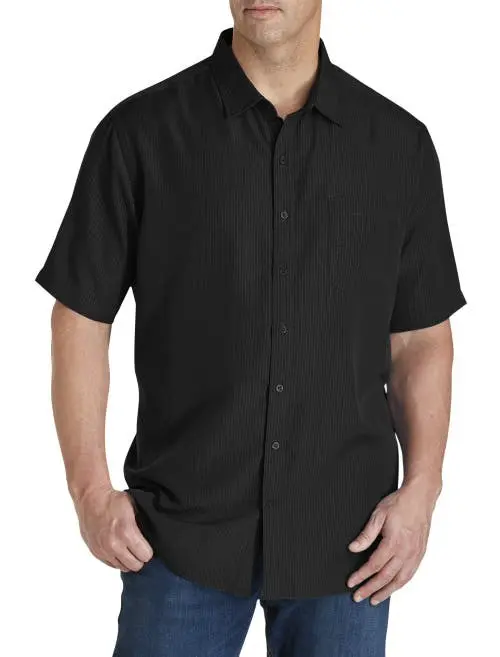 HARBOR BAY BY DXL Microfiber Comfort Grid Sport Shirt - Black
