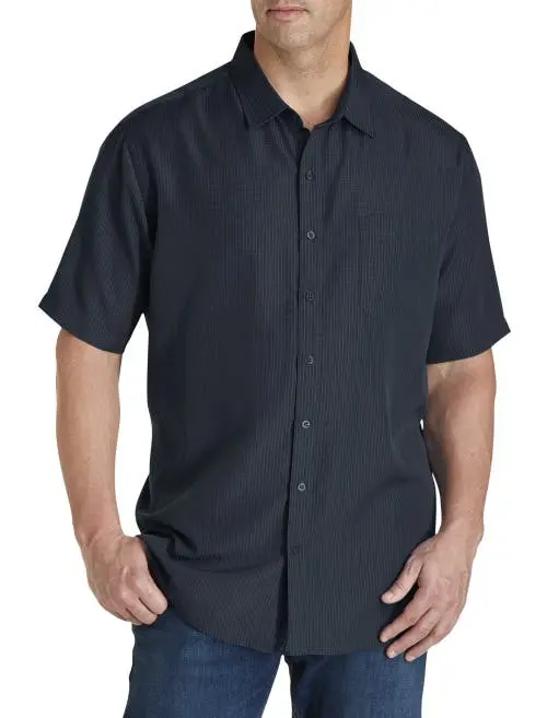 HARBOR BAY BY DXL Microfiber Comfort Grid Sport Shirt - Navy