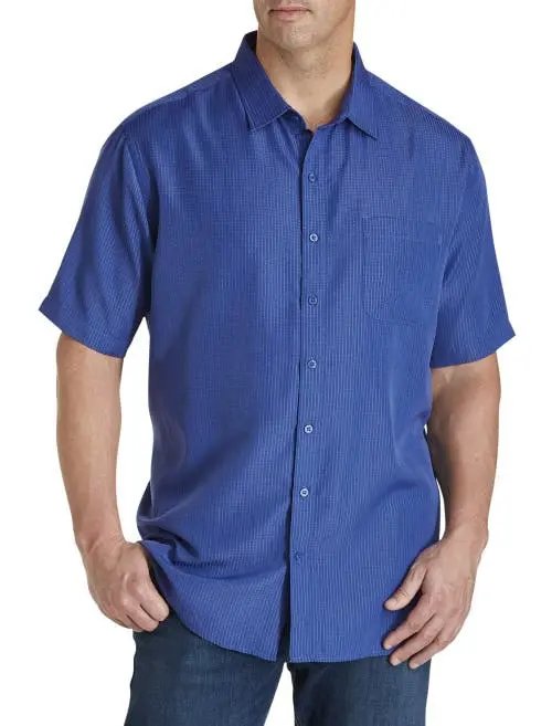 HARBOR BAY BY DXL Microfiber Comfort Grid Sport Shirt - Twilight Blue