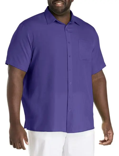 HARBOR BAY BY DXL Microfiber Comfort Grid Sport Shirt - Violet Indigo