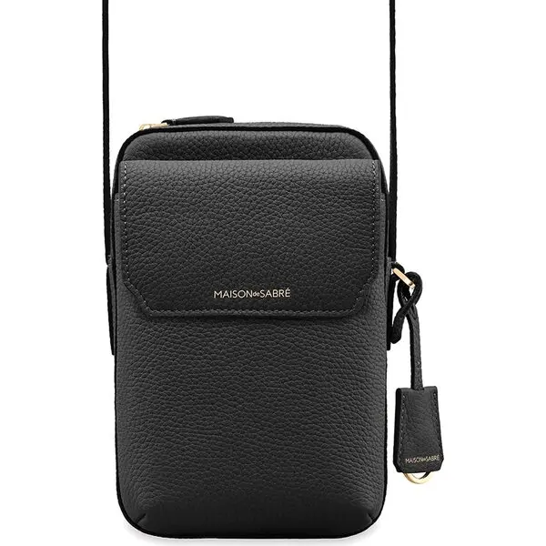 MAISON DE SABRE Leather Zip Phone Pouch - Black Caviar