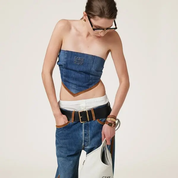 Miu Miu Denim Top With Handkerchief Hem - Navy | Editorialist