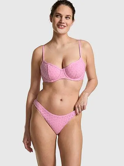 Pink By Frankies Bikinis Golden Hour Eyelet Bikini Bottom - Pink