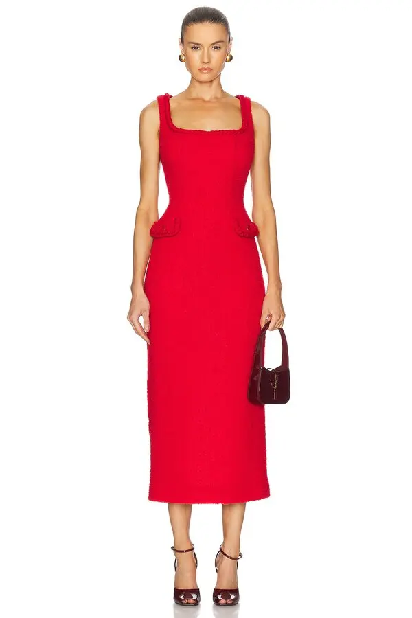 ROWEN ROSE Tweed Sleeveless Long Dress - Red