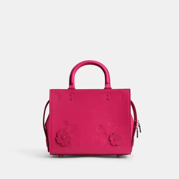 Coach Rogue Bag 25 With Tea Rose Appliqu In Silver/Dragonfruit
