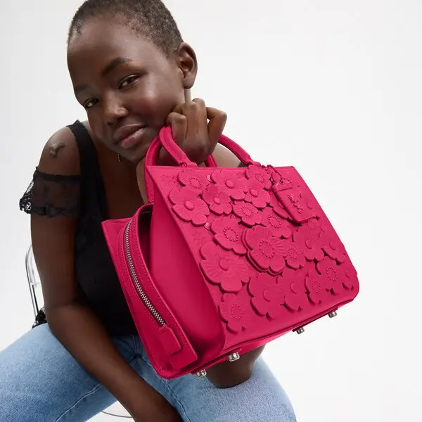 Coach Rogue Bag 25 With Tea Rose Appliqu In Silver/Dragonfruit