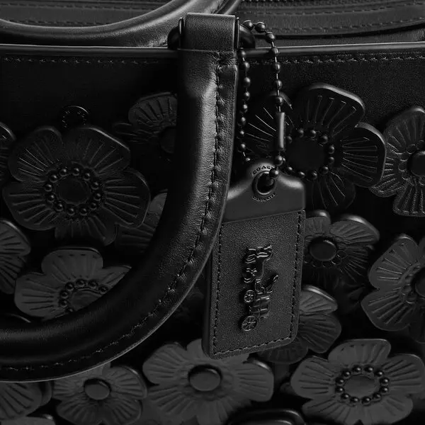 Coach Black Leather Tea Rose Appliqué Backpack- NWOT Coach rogue 25 tea - Gem main image 4