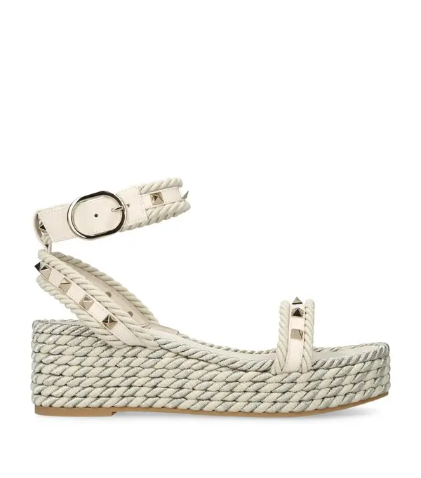 Valentino Garavani Leather Rockstud Espadrille Sandals 45 - White
