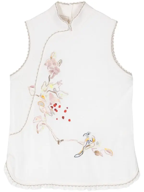 Shiatzy Chen Floral-embroidered Knit Vest