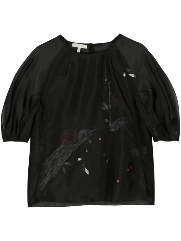 Shiatzy Chen Floral-print Organza Blouse - Black