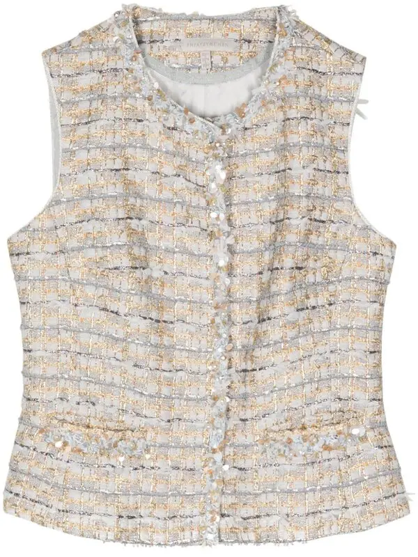 Shiatzy Chen Beaded-trim Tweed Vest - Grey