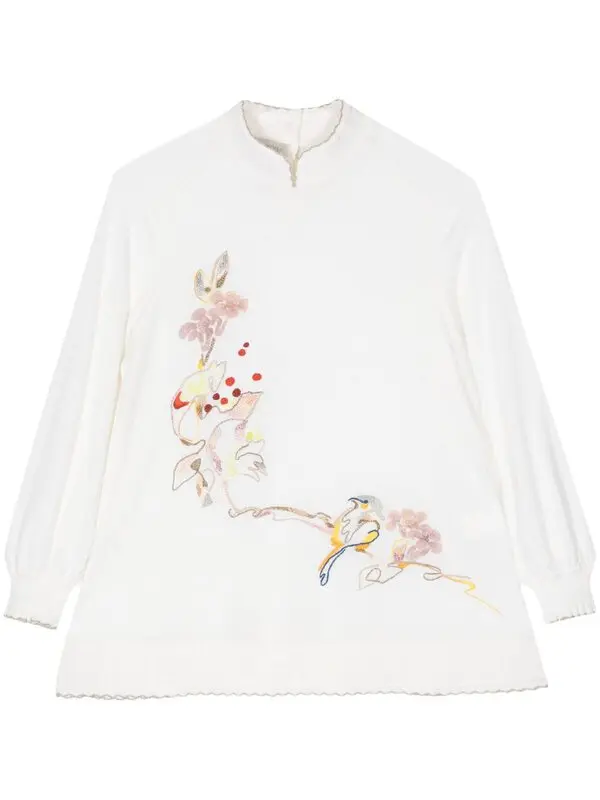 Shiatzy Chen Floral-embroidered Jumper - Neutrals