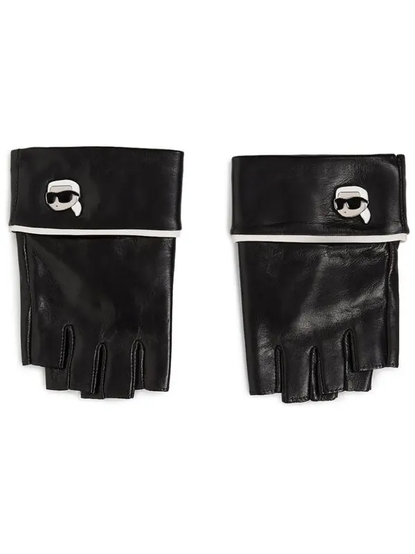 Karl Lagerfeld Ikon Leather Fingerless Gloves - Black