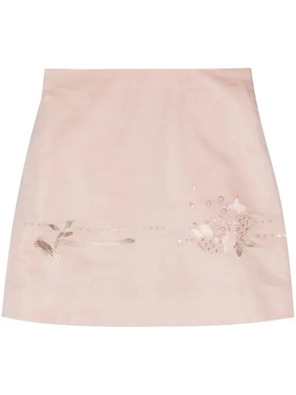Shiatzy Chen Floral-embroidered Silk Miniskirt