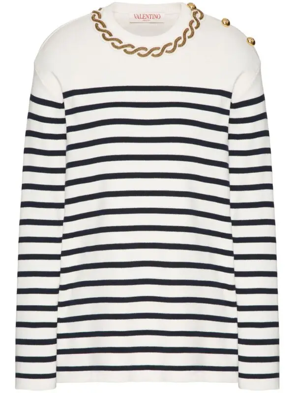 Valentino Garavani Patterned Intarsia Knit Sweater - White