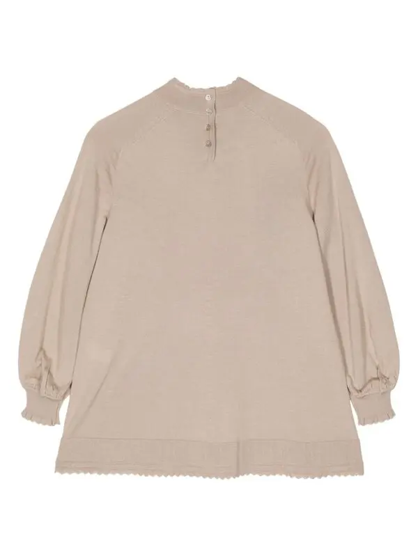 Shiatzy Chen Floral-embroidered Split-neck Jumper - Brown