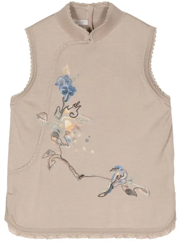 Shiatzy Chen Floral-embroidered Knit Vest