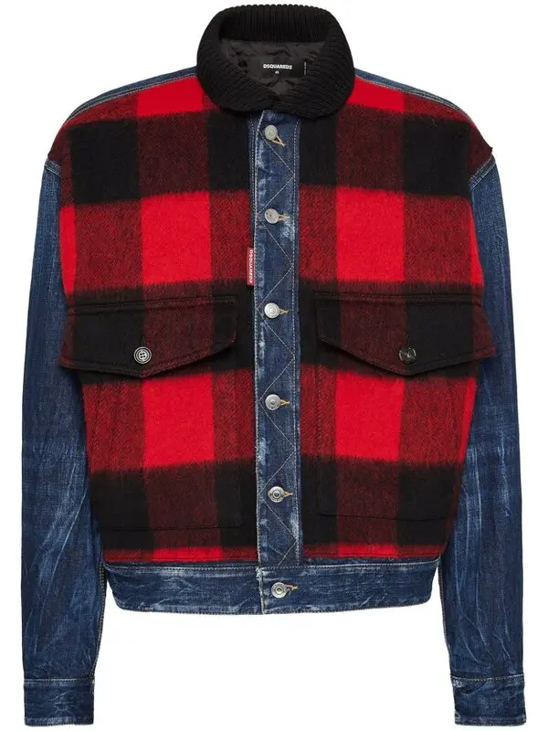 Dsquared2 Check-print Denim Jacket - Blue