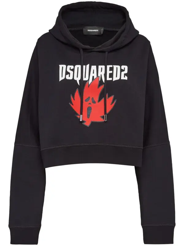 Dsquared2 Maple Leaf Cotton Hoodie - Black