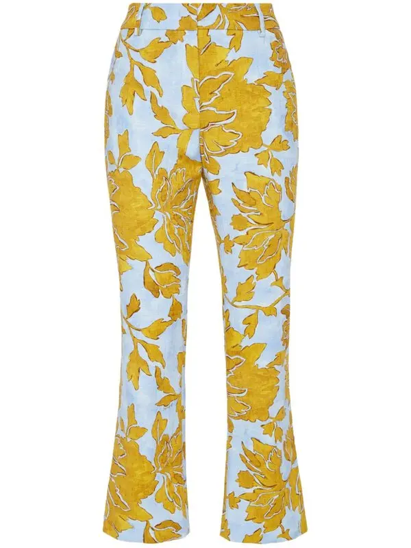 La DoubleJ 24/7 Floral-print Cropped Trousers - Yellow