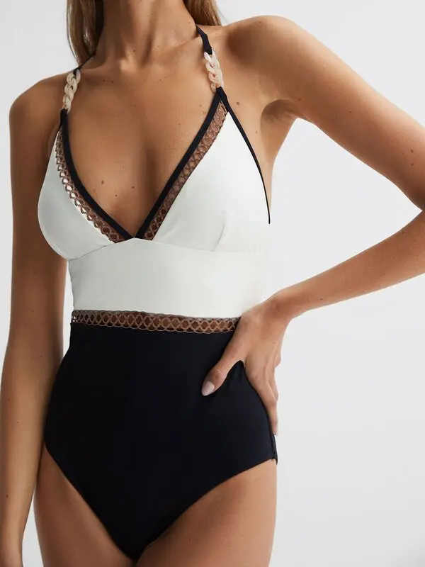 REISS Colourblock Halter Swimsuit