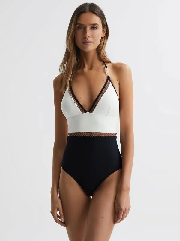 REISS Colourblock Halter Swimsuit