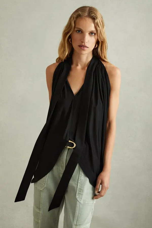 REISS Luisa Draped Tie-neck Top