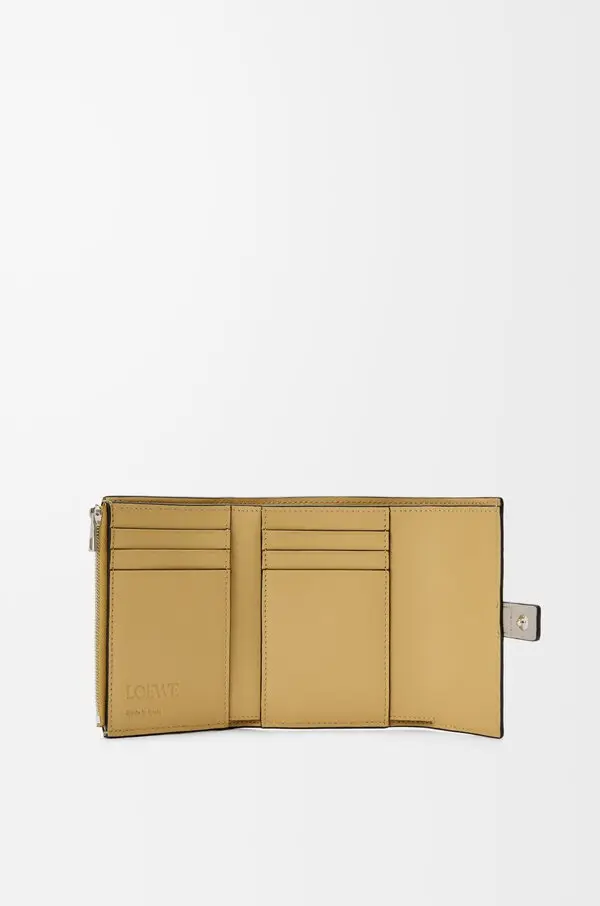Loewe Small Vertical Wallet In Soft Grained Leather Skin - Shell Grey/eucalyptus