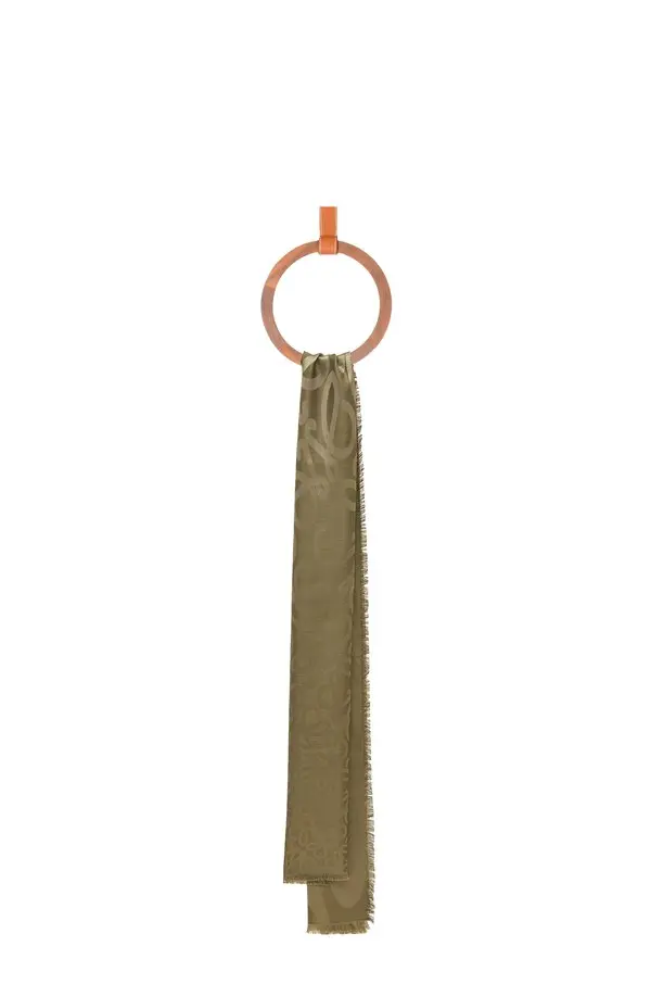 Loewe Stole In Silk And Wool - Khaki Green