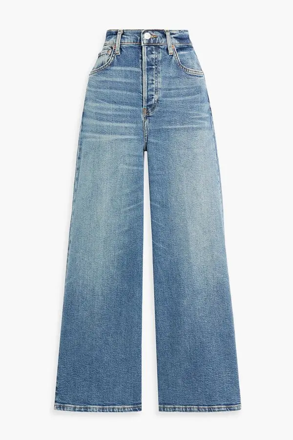 RE/DONE Cropped Wide-leg Jeans - Mid Denim