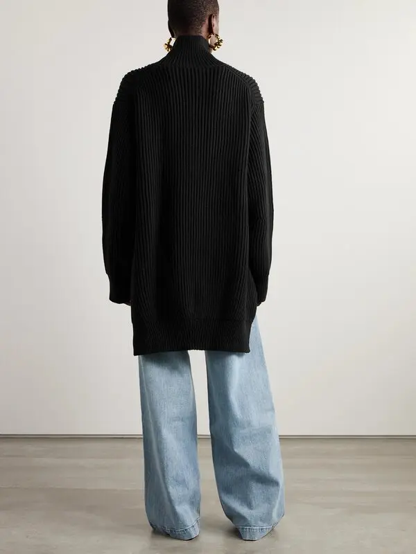 JIL SANDER Oversized Ribbed Wool Turtleneck Sweater