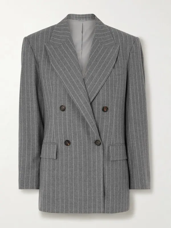 Brunello Cucinelli Striped Wool Double-breasted Blazer