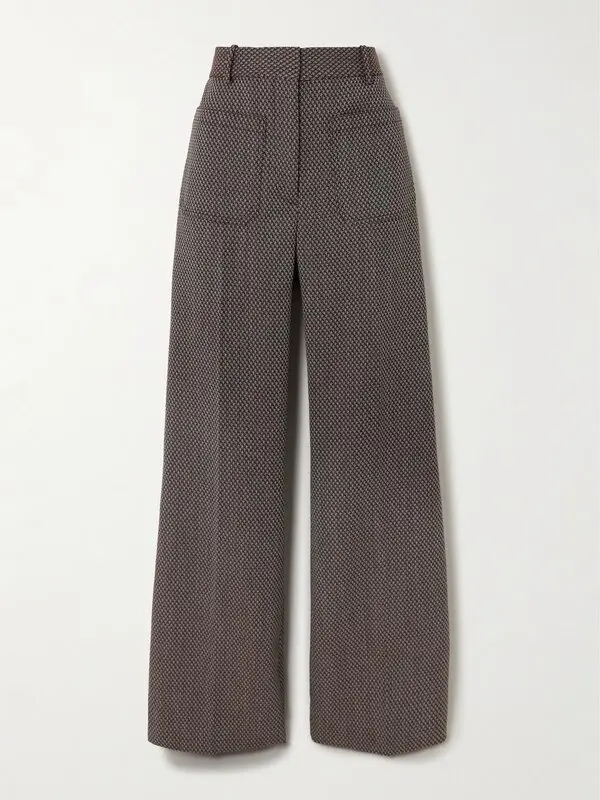 Victoria Beckham Alina Wool-jacquard Flared Pants - Brown