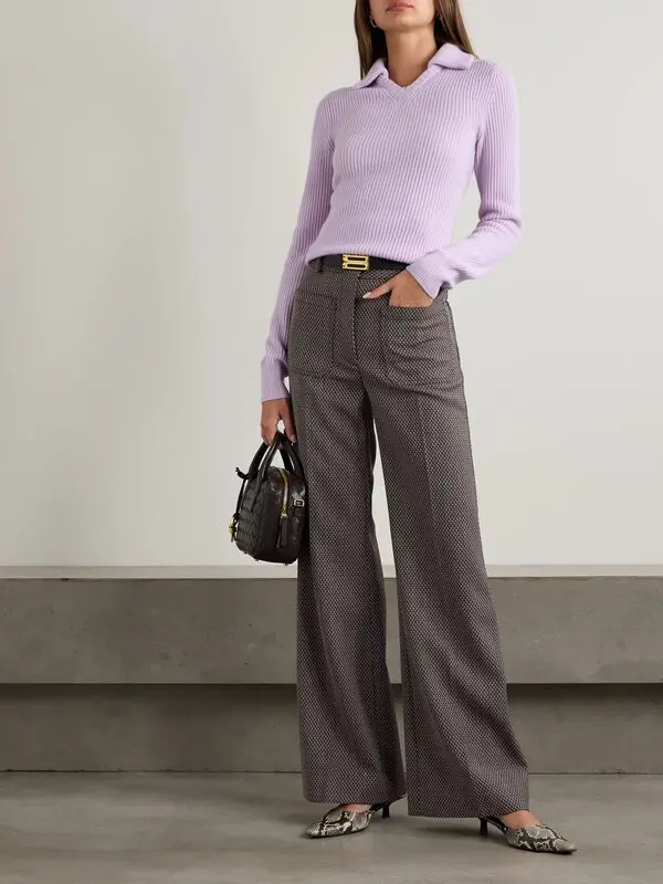 Victoria Beckham Alina Wool-jacquard Flared Pants - Brown