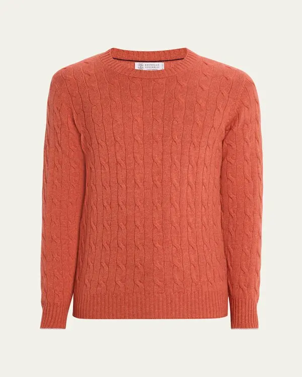 Brunello Cucinelli Cashmere Cable Knit Sweater - Orange